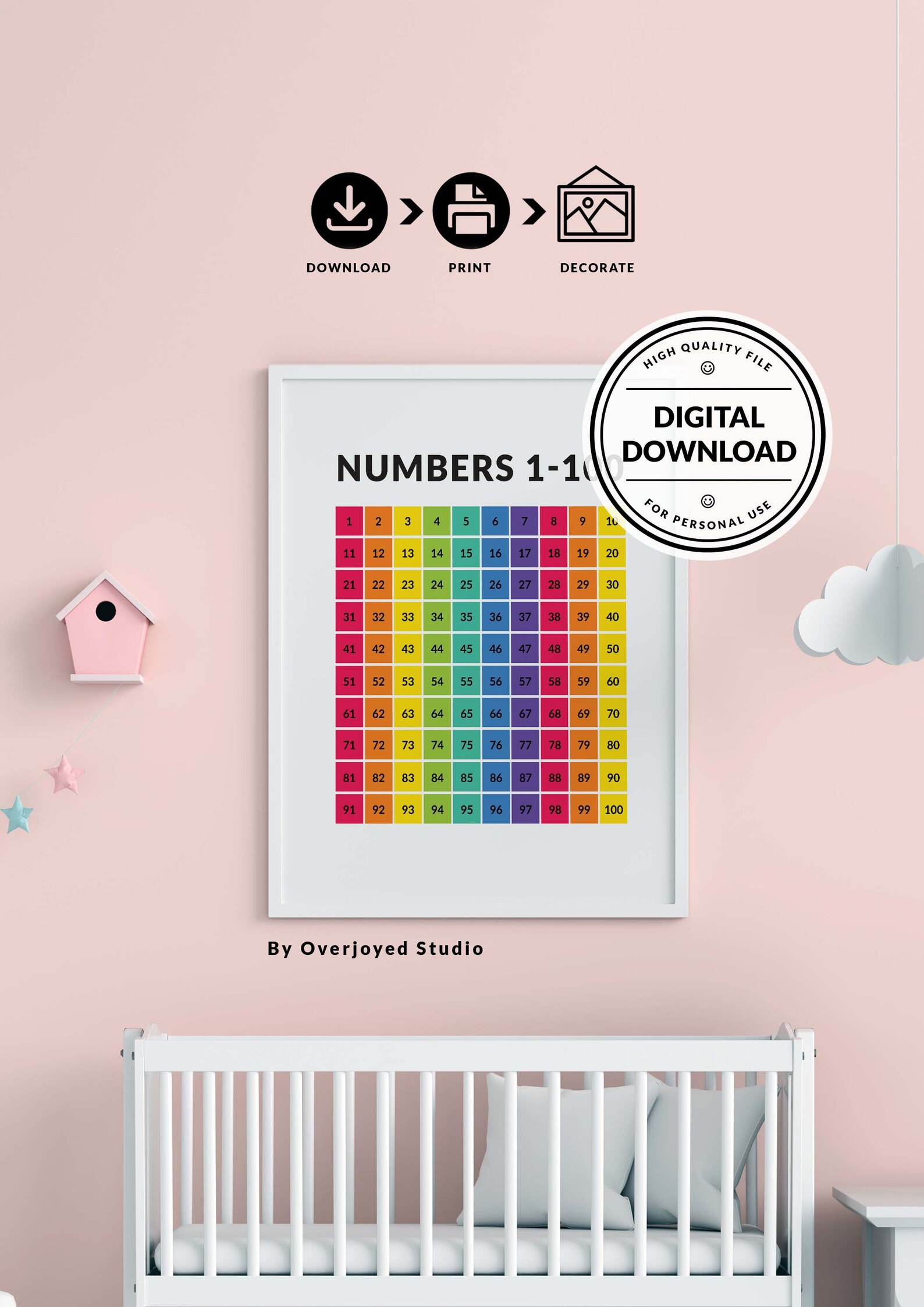 Rainbow Numbers 1-100, Hundreds Chart, Digital Download, Education ...