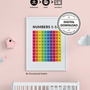 Rainbow Numbers 1-100, Hundreds Chart, Digital Download, Education ...