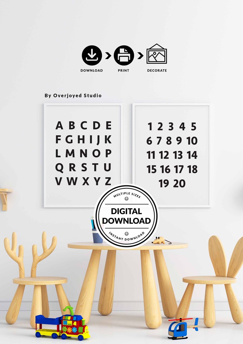 Minimalist Numbers Poster Printable Wall Art,black,white,set of 2,kids ...