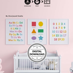 Rainbow Alphabet Wall Art, Set of 3, Alphabet Nursery Print, Kids Room ...