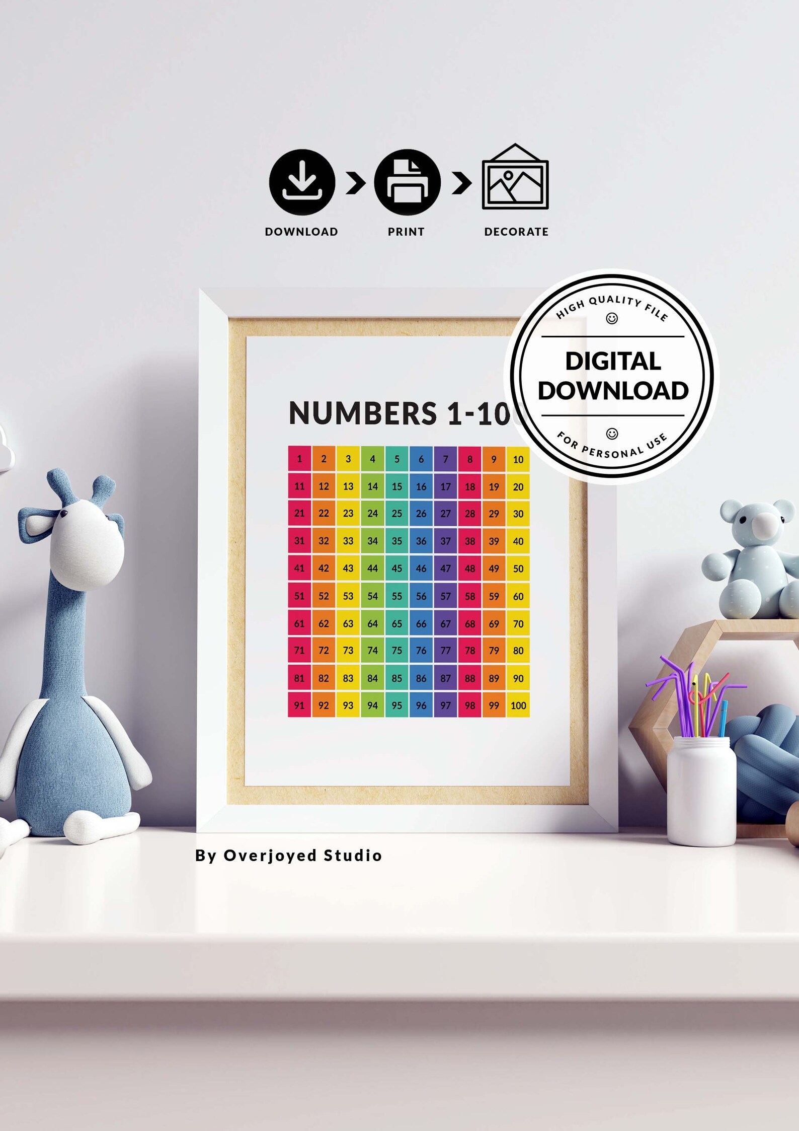 Rainbow Numbers 1-100 Hundreds Chart Digital Download | Etsy