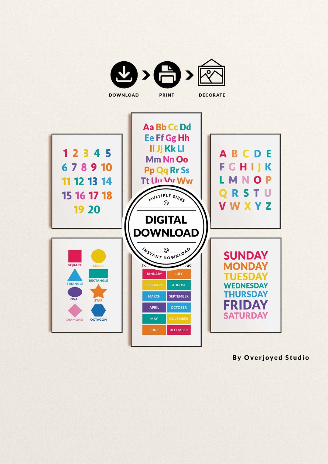 Rainbow Educational Chart Kids Room Decor Preschool Printable Playroom ...