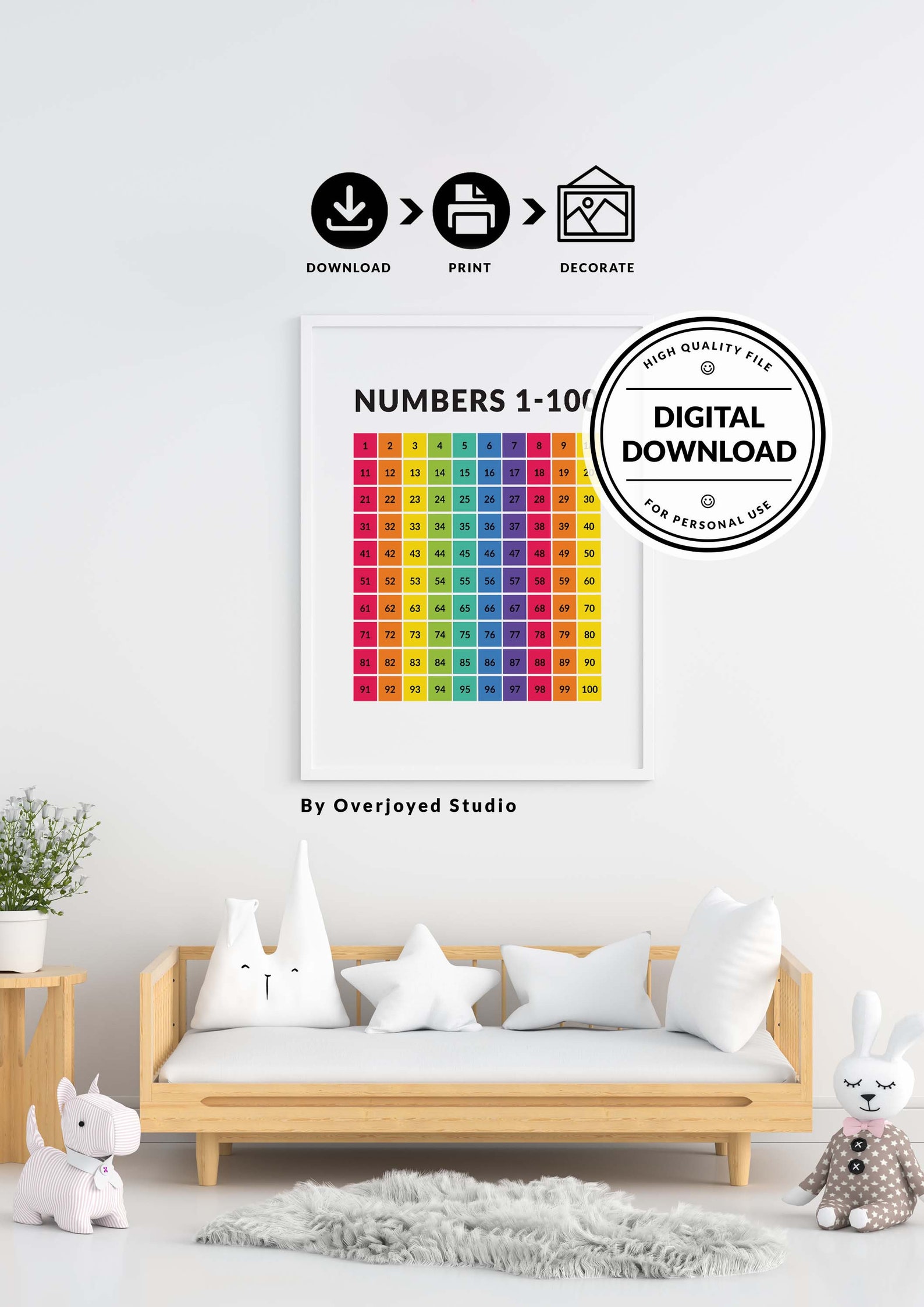 Rainbow Numbers 1-100, Hundreds Chart, Digital Download, Education ...