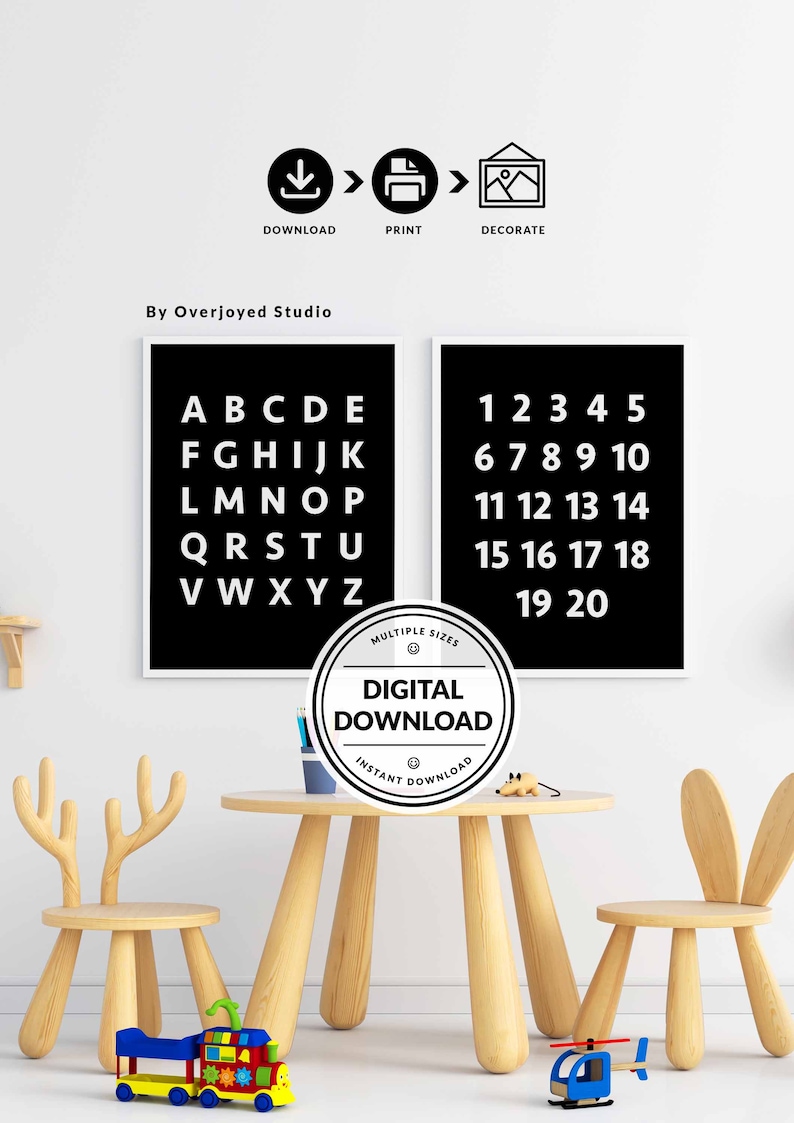 Black and White Alphabet Printable Wall Art Poster,kids Room, Nursery ...