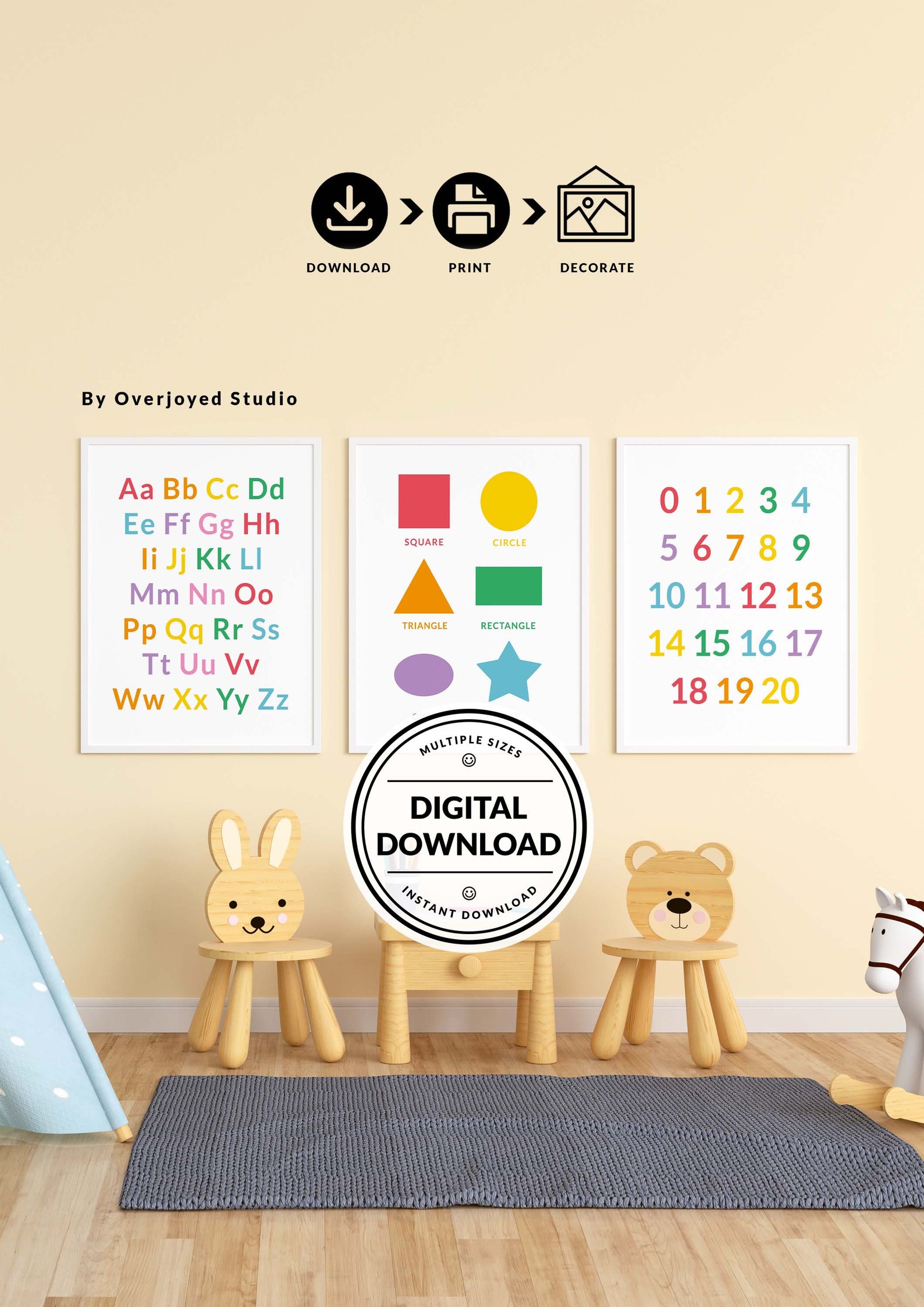 Rainbow Alphabet Wall Art, Set of 3, Alphabet Nursery Print, Kids Room ...