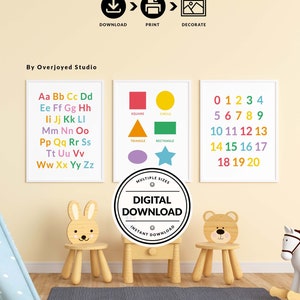 Rainbow Alphabet Wall Art, Set of 3, Alphabet Nursery Print, Kids Room ...