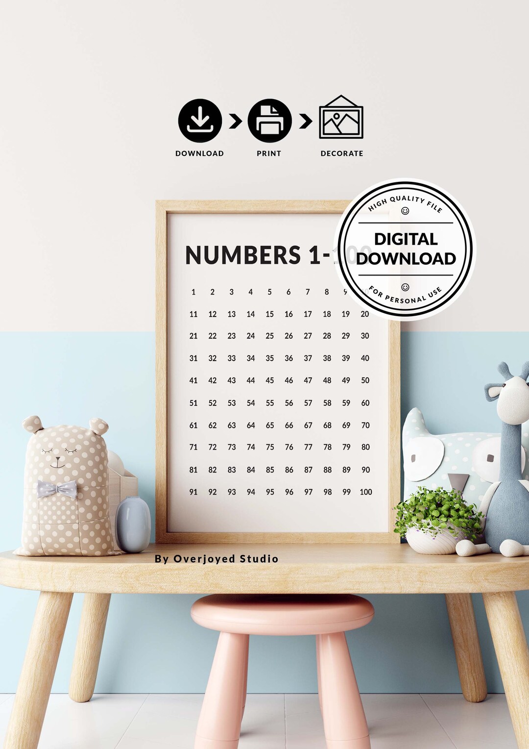 Count to 100 Chart, Classroom Chart, Digital File, Classroom Kids ...