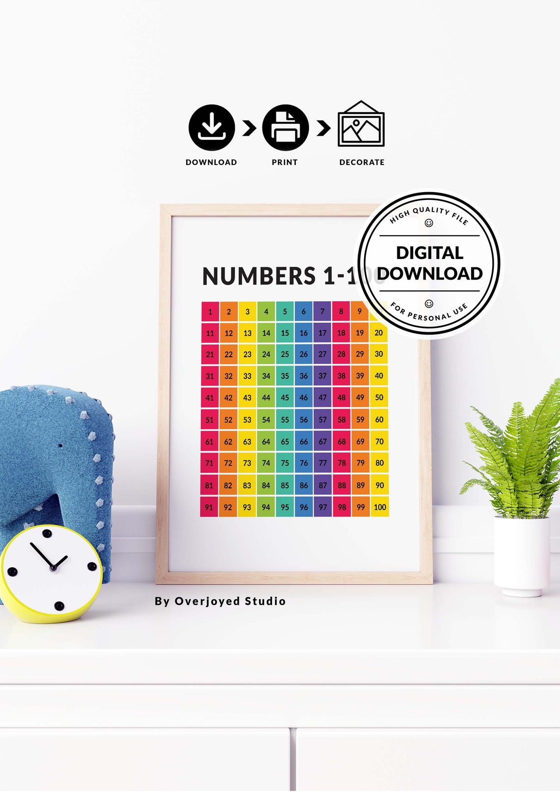 Rainbow Numbers 1-100 Hundreds Chart Digital Download | Etsy