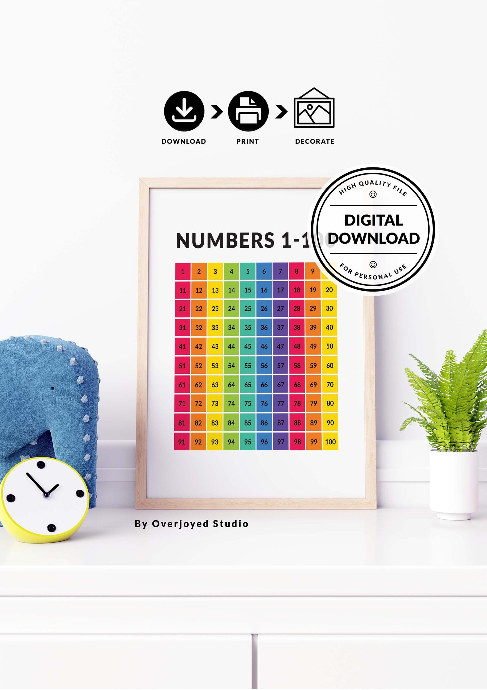 Rainbow Numbers 1-100, Hundreds Chart, Digital Download, Education ...