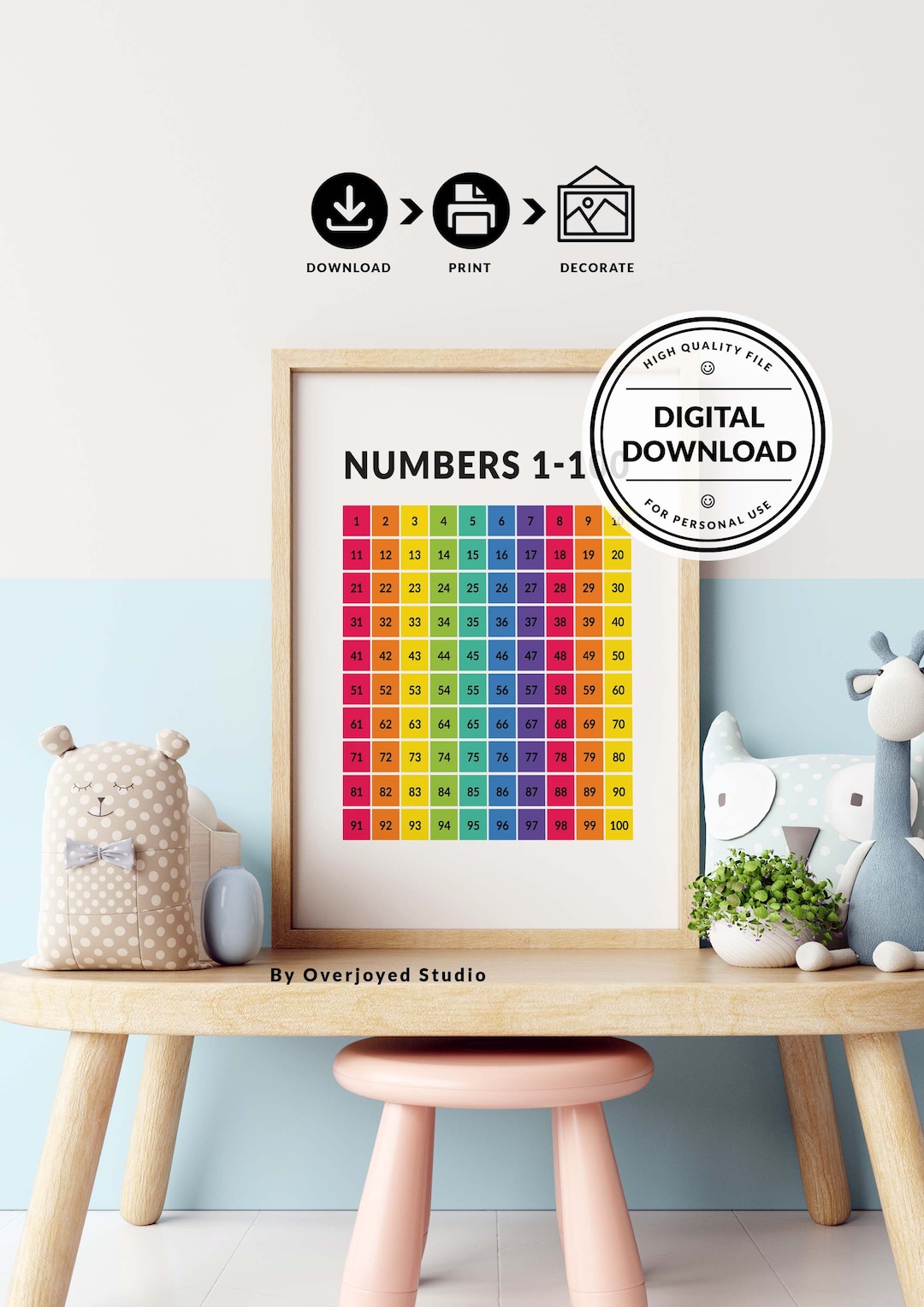 Rainbow Numbers 1-100, Hundreds Chart, Digital Download, Education ...