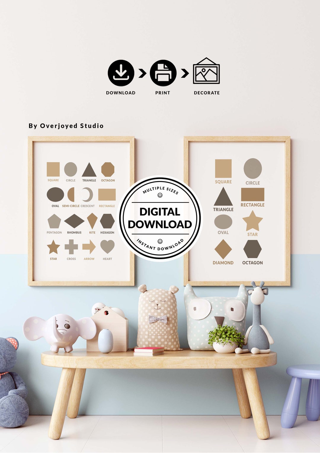 Neutral Geometric Shapes Wall Art,learning Poster,printable Playroom ...