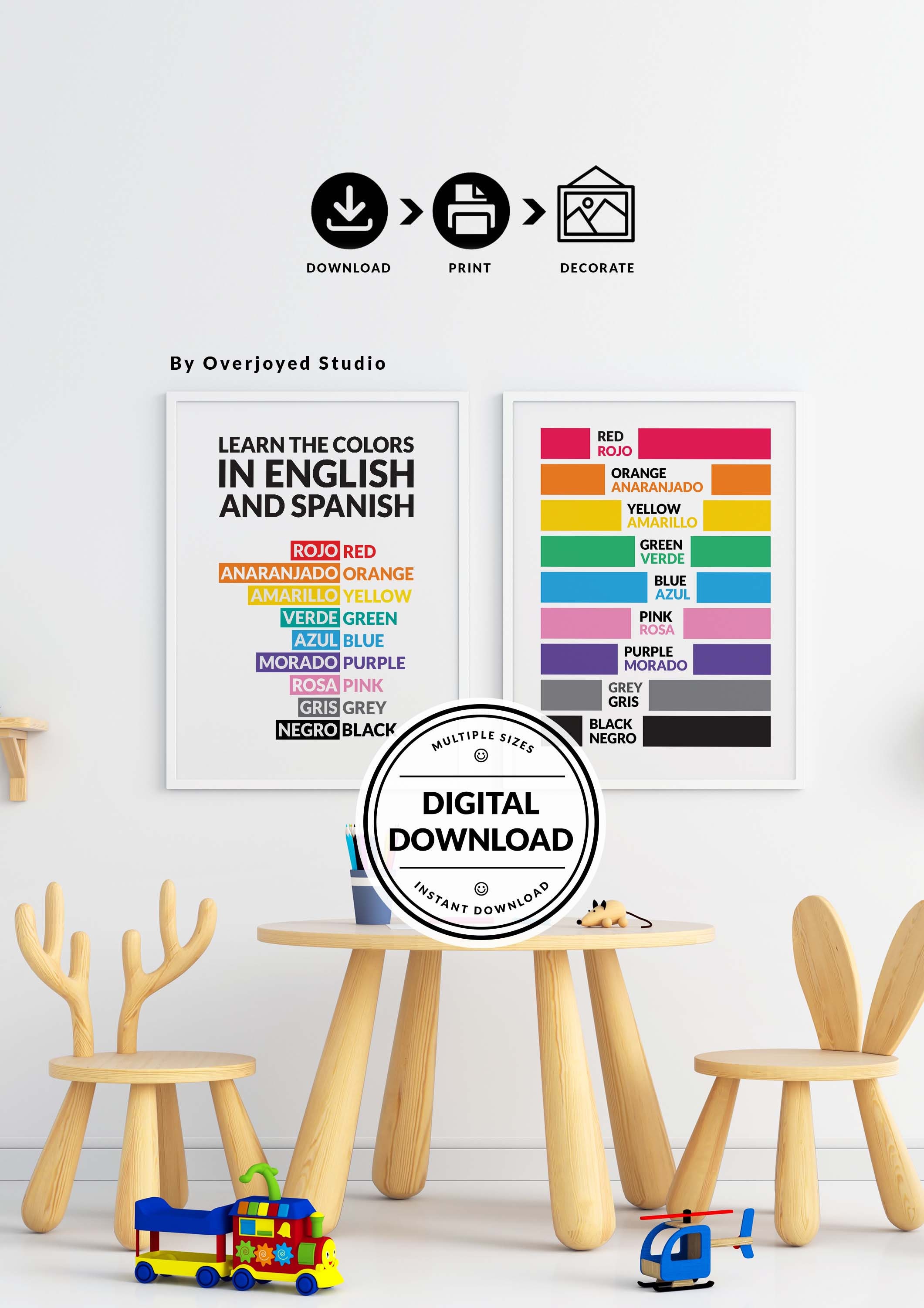 Colors Poster, Instant Download, Educational Colors Printable, Spanish ...