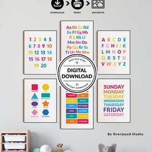 Rainbow Educational Chart Kids Room Decor Preschool Printable Playroom ...