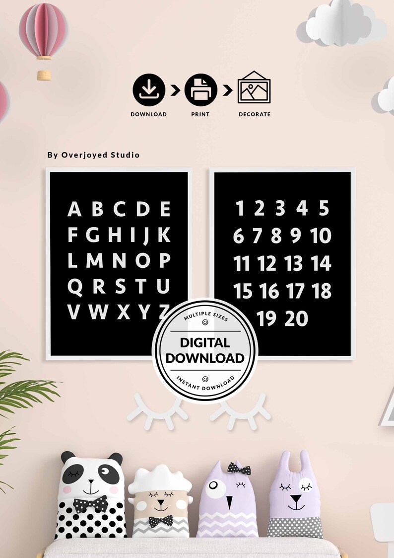 Black and White Alphabet Printable Wall Art Poster,kids Room, Nursery ...