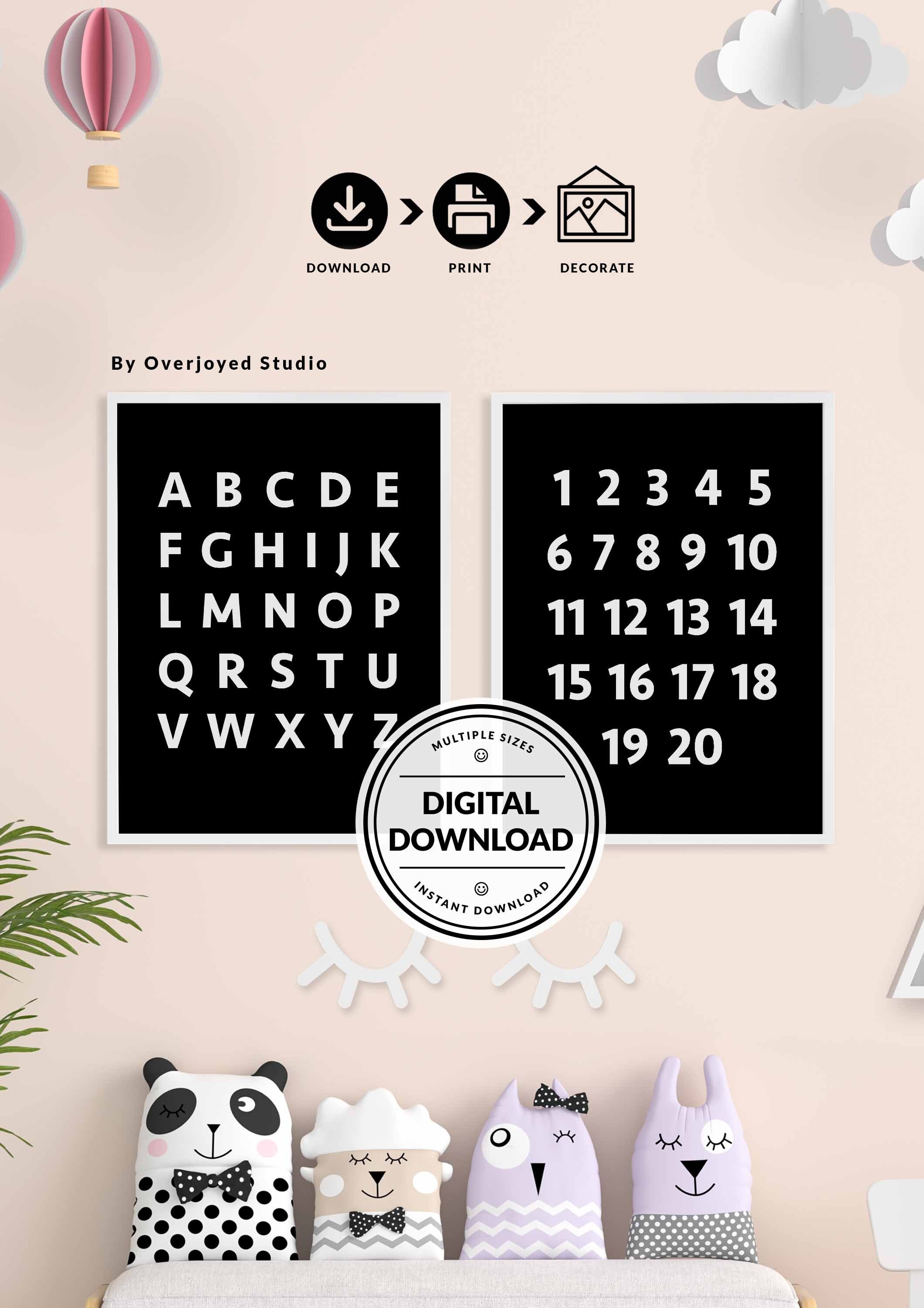 Black and White Alphabet Printable Wall Art Poster,kids Room, Nursery ...