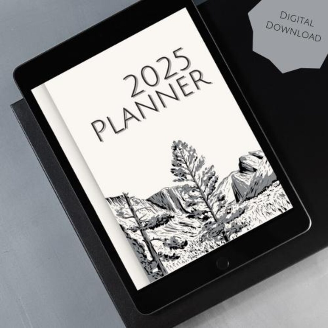 2025 Digital Planner, Masculine Design, Black and White Planner ...