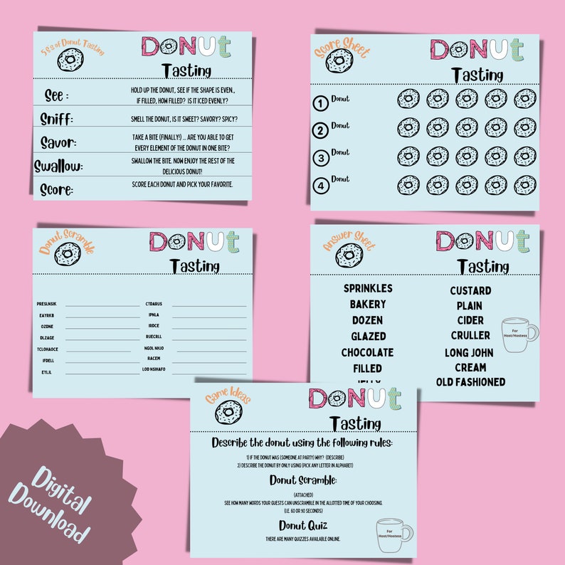 Donut Tasting Kit, Game Night, Fun Games, Bridal Shower Game, Unique ...