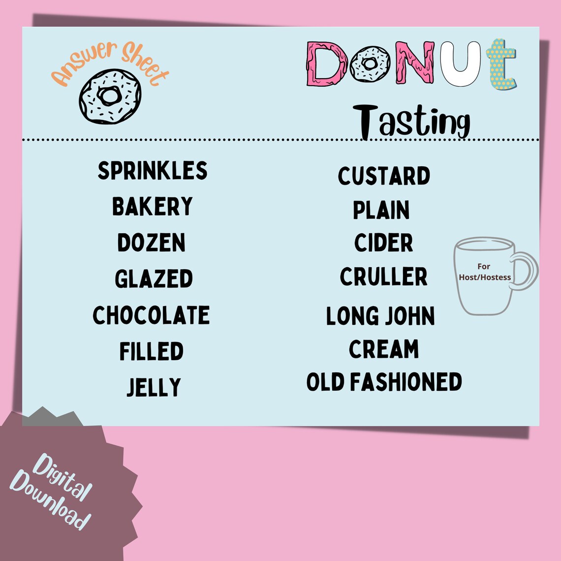 Donut Tasting Kit, Game Night, Fun Games, Bridal Shower Game, Unique ...