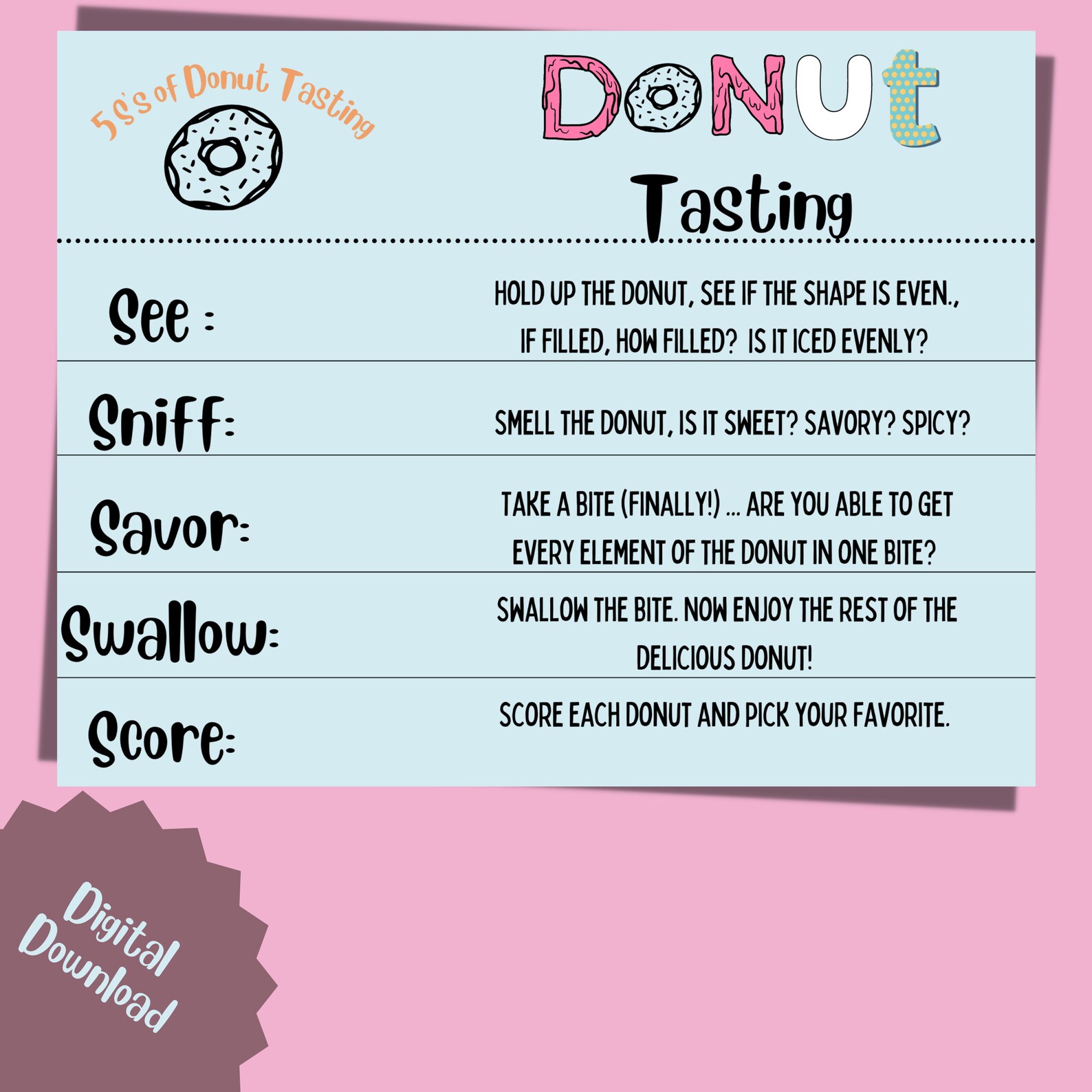 Donut Tasting Kit, Game Night, Fun Games, Bridal Shower Game, Unique ...