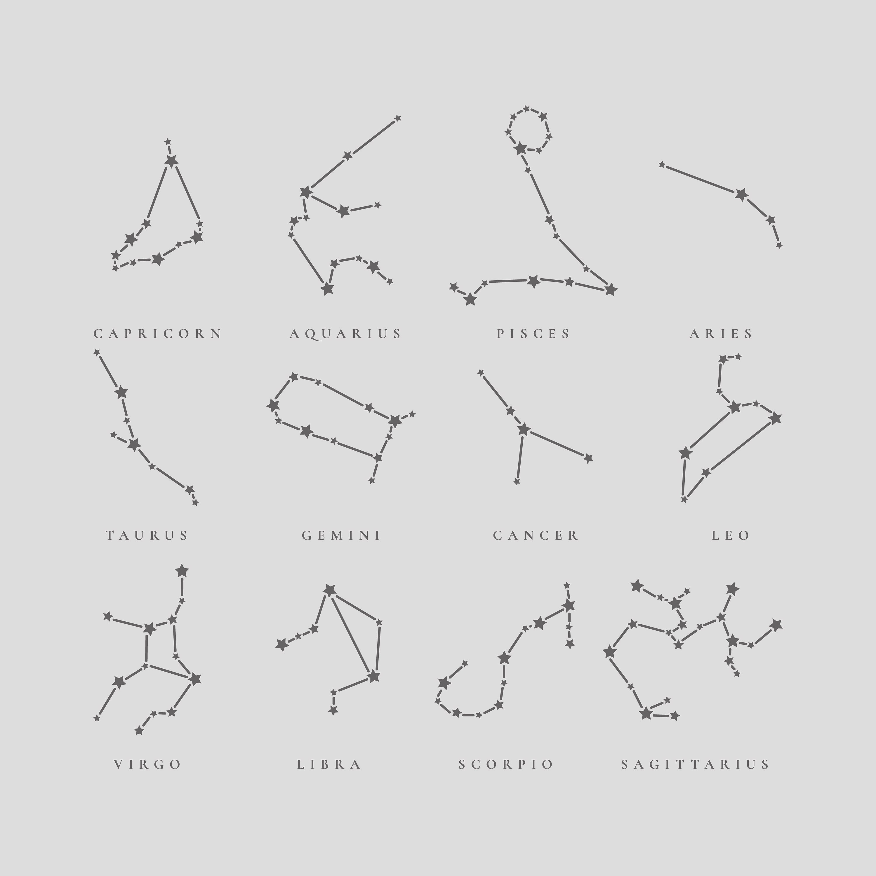 Zodiac Signs, Constellation, Stars, Instant Download Design, Aesthetic ...