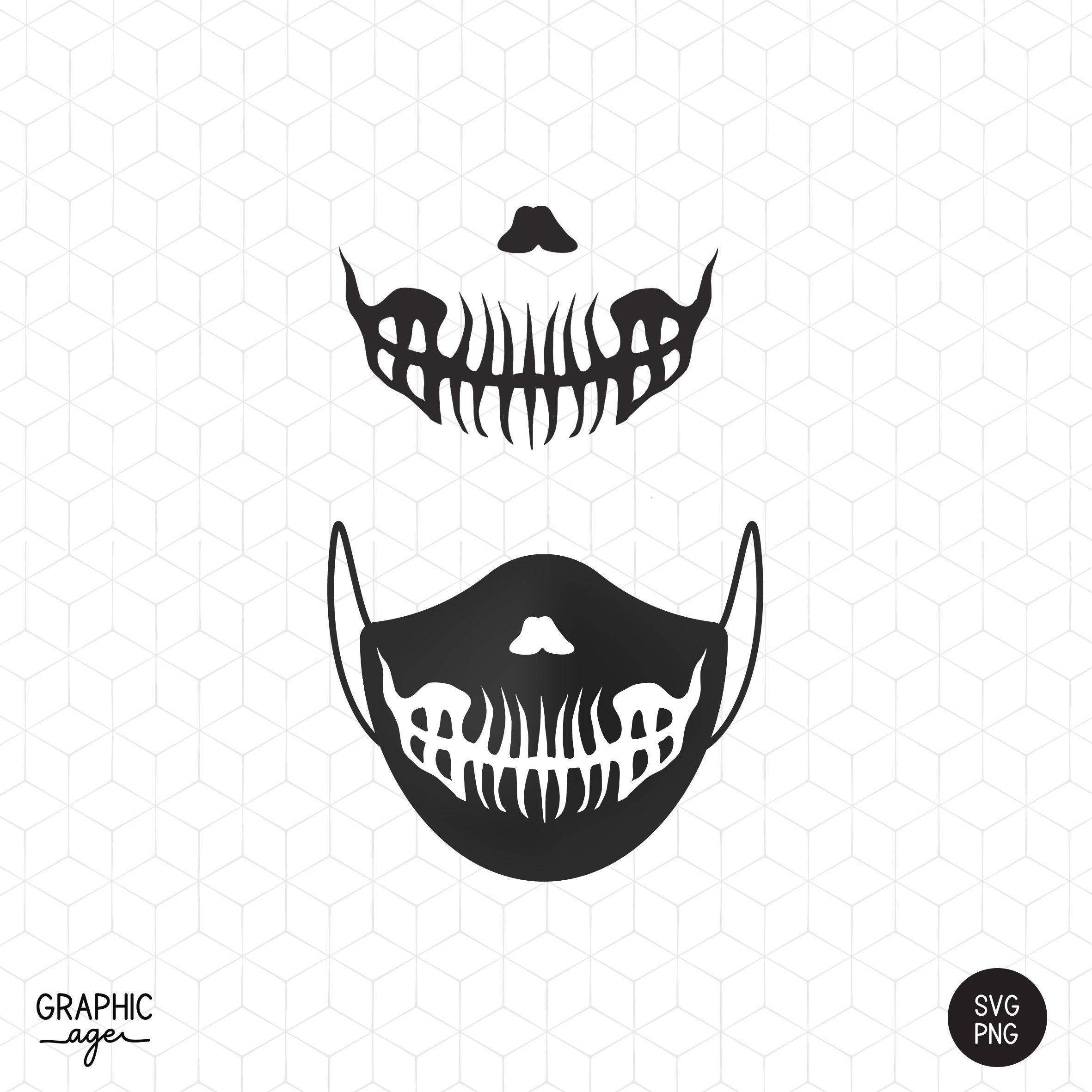 Skeleton Face Svg and Png, Halloween Svg for Face Mask, Bones Svg Png ...