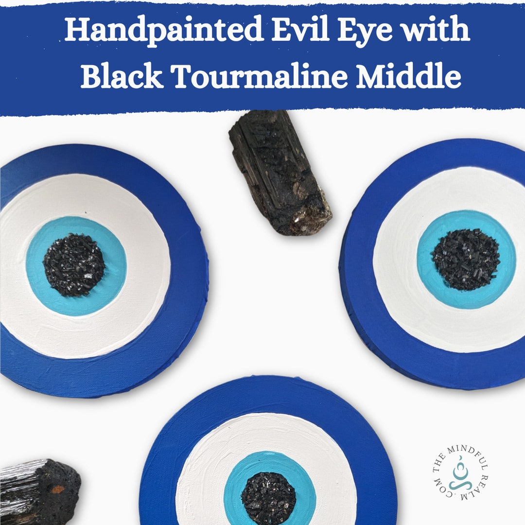 Hand-painted Evil Eye Round Wall Hanging With Black Tourmaline Center ...