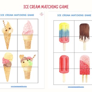 Ice Cream Matching Game for Kids, Ice Cream Matching Activity, Summer ...