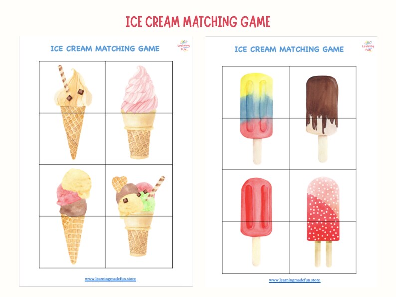 Ice Cream Matching Game for Kids Ice Cream Matching Activity | Etsy