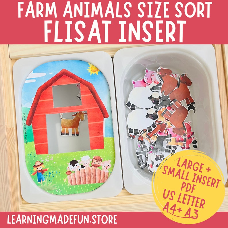 Farm Animals Size Sort Flisat Insert, Preschool Learning (digital ...