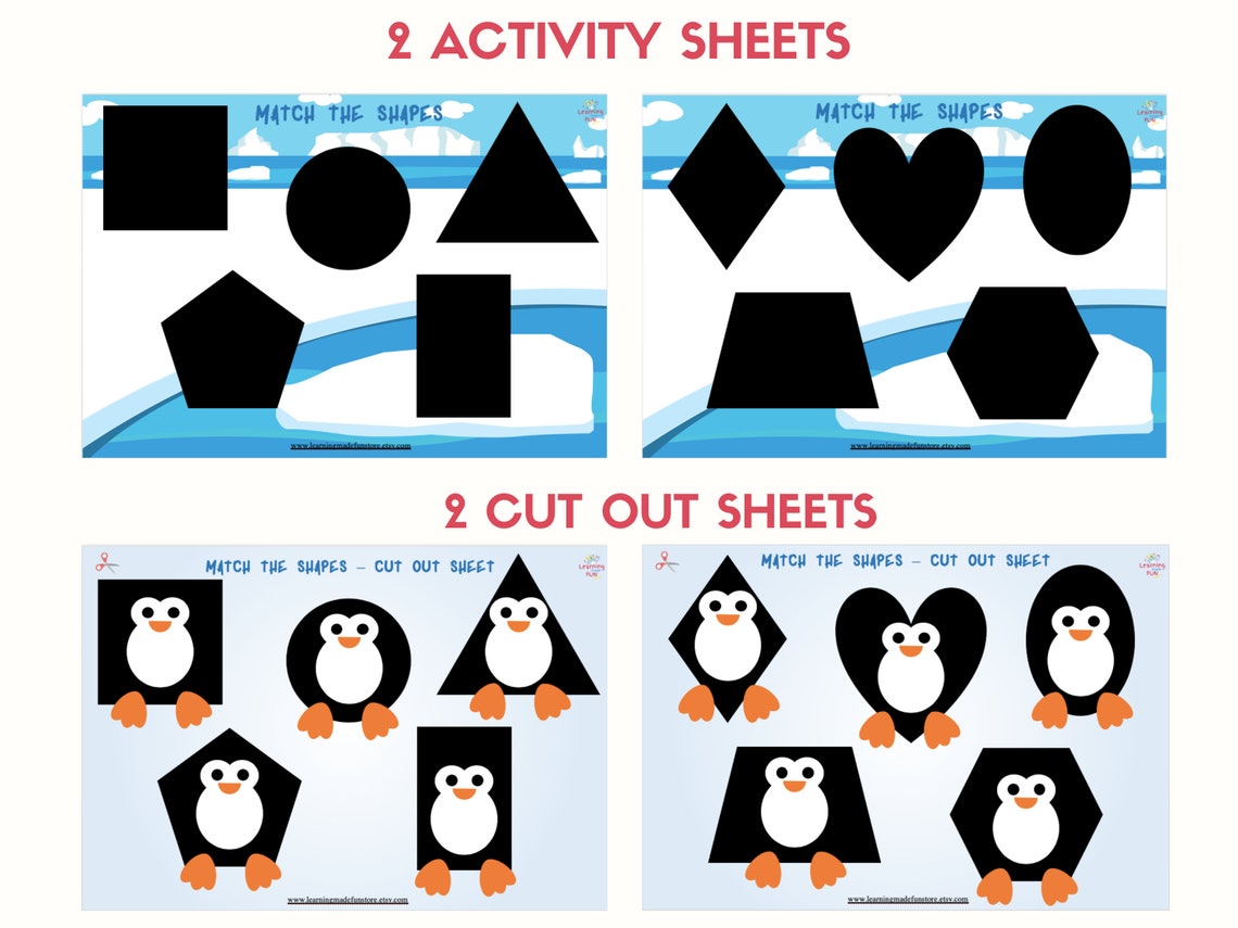 Penguin Shapes Matching Busy Book: Toddler Learning Activity (printable ...