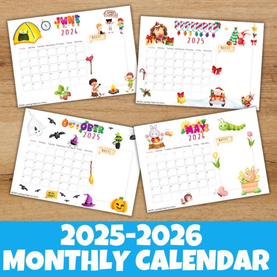 Printable 2025-2026 School Year Monthly Calendar for Kids – Back to ...