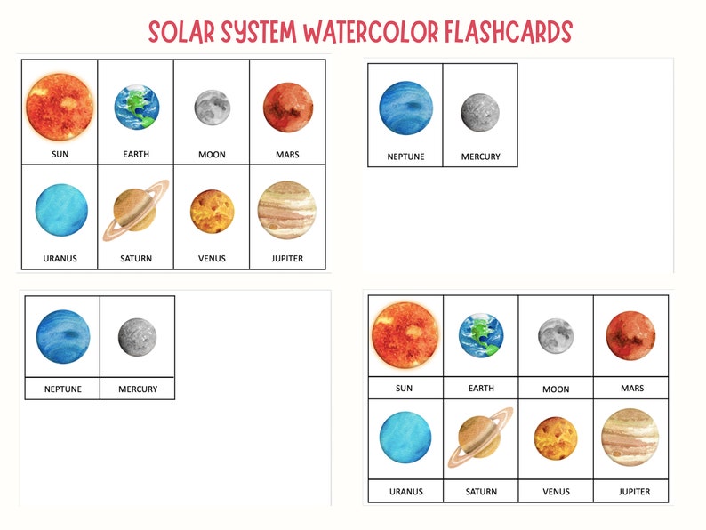 Solar System Montessori Cards Space Flash Cards Three Part - Etsy