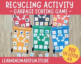 Recycling Game, Earth Day Printable, Recycling Printable, Kindergarten ...