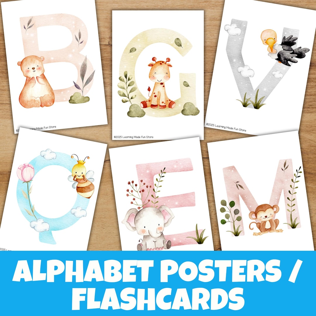 Watercolor Alphabet Poster Flashcards A Z Printable Cards for Preschool ...