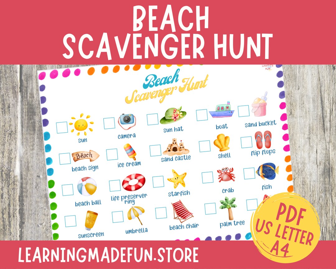 Beach Scavenger Hunt for Kids, Summer Vacation Scavenger Hunt Beach ...