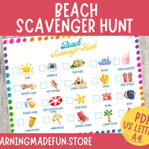 Beach Scavenger Hunt for Kids, Summer Vacation Scavenger Hunt Beach ...