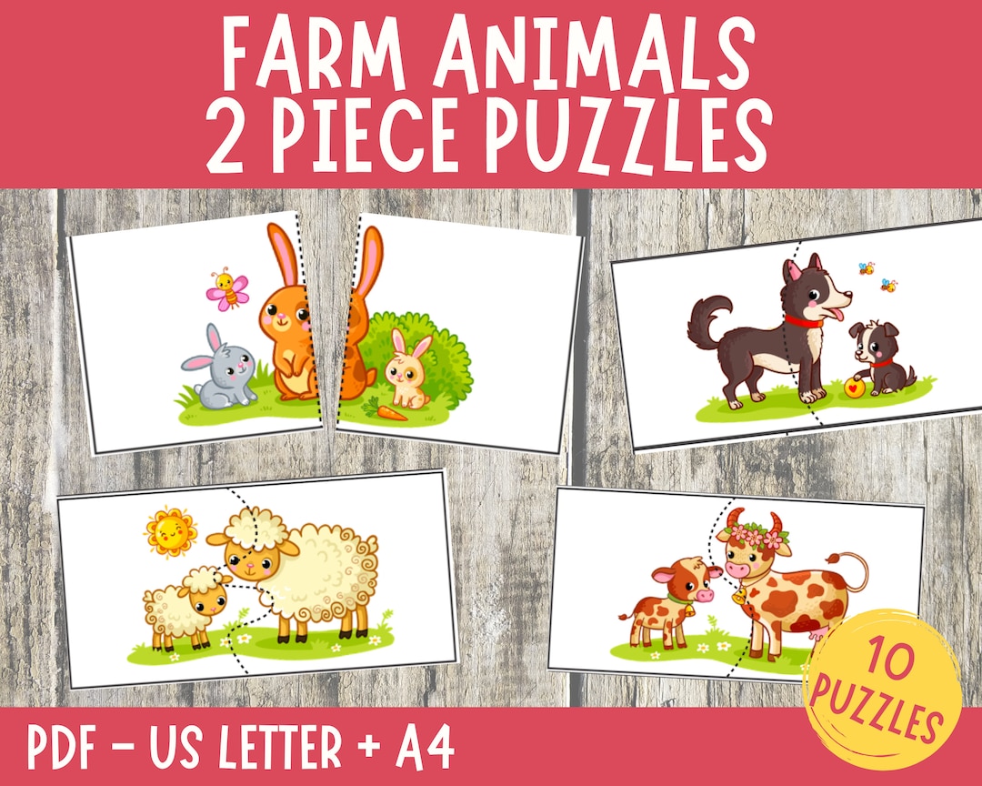 Farm Animals 2-piece Puzzles: Toddler Learning Game (digital Download ...