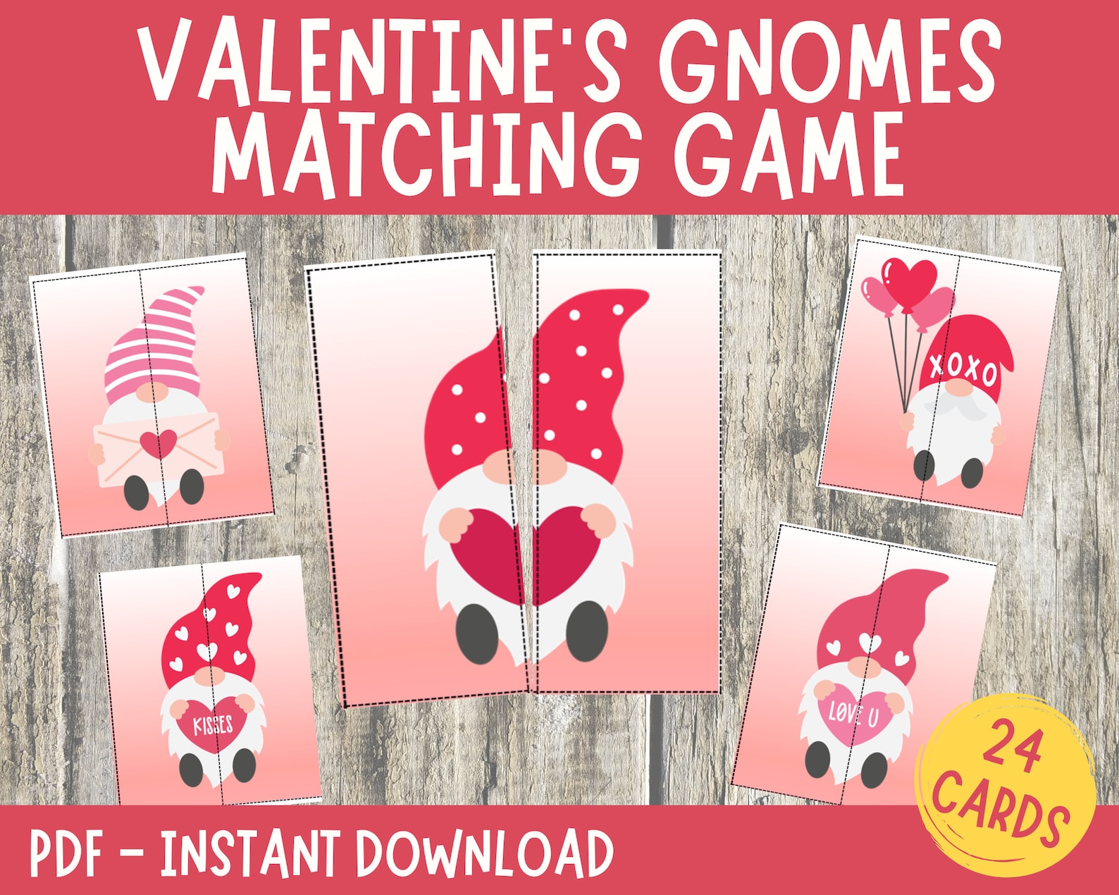 Valentine's Day Matching Game for Kids Gnomes Matching | Etsy