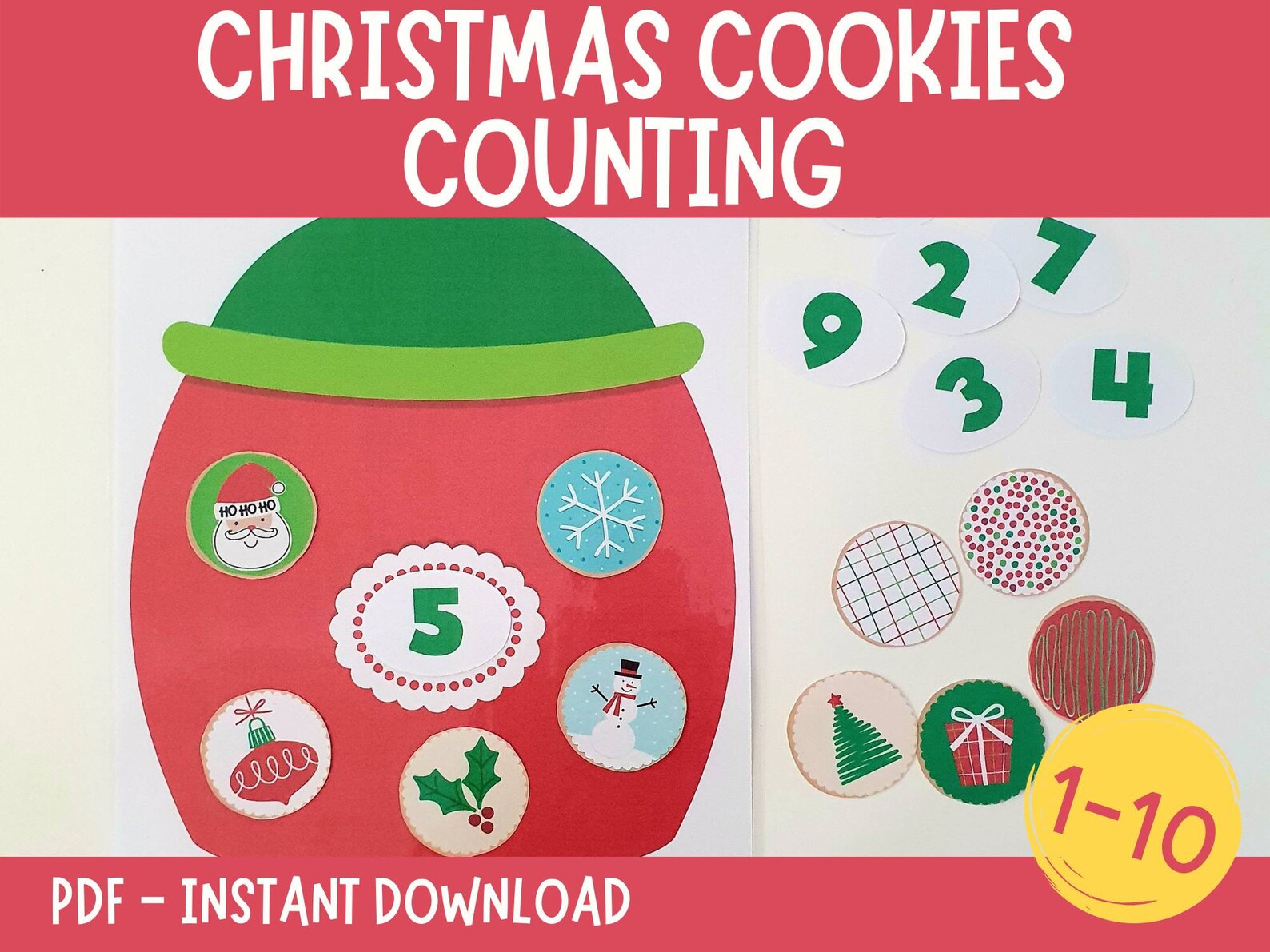 Christmas Cookie Jar Counting Activity Numbers 1-10 Count - Etsy