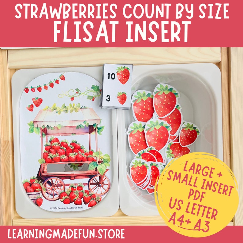 Strawberry Count and Sort Flisat Insert, Preschool Learning (digital ...