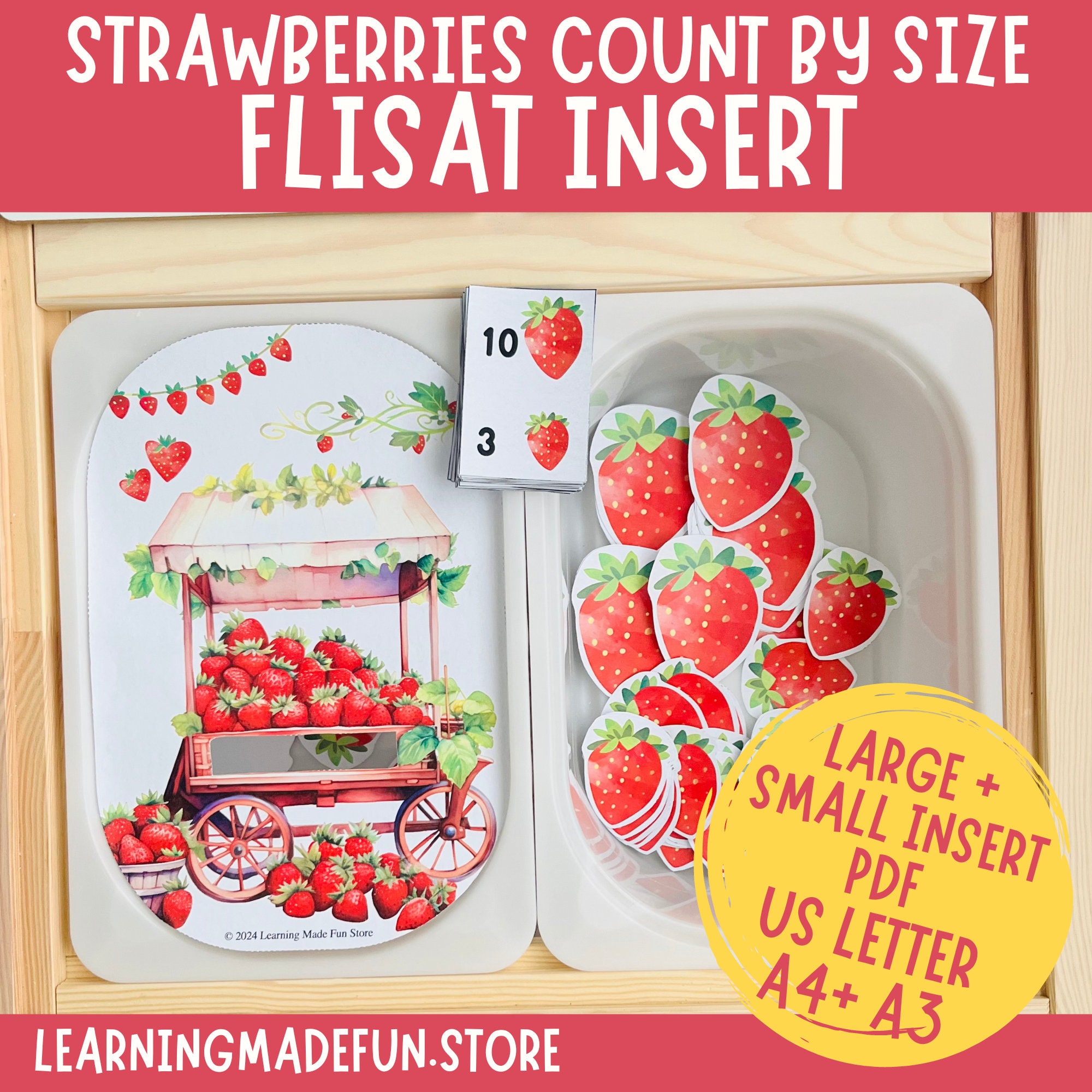 Strawberry Count and Sort Flisat Insert, Preschool Learning (digital ...