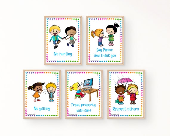 Tarjetas Ilustradas Con Reglas Del Aula