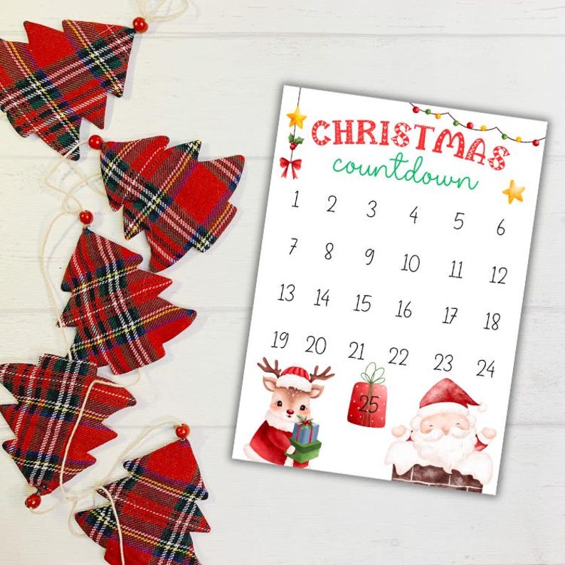 Christmas Countdown Poster Printable | Holiday Advent Calendar for Kids ...