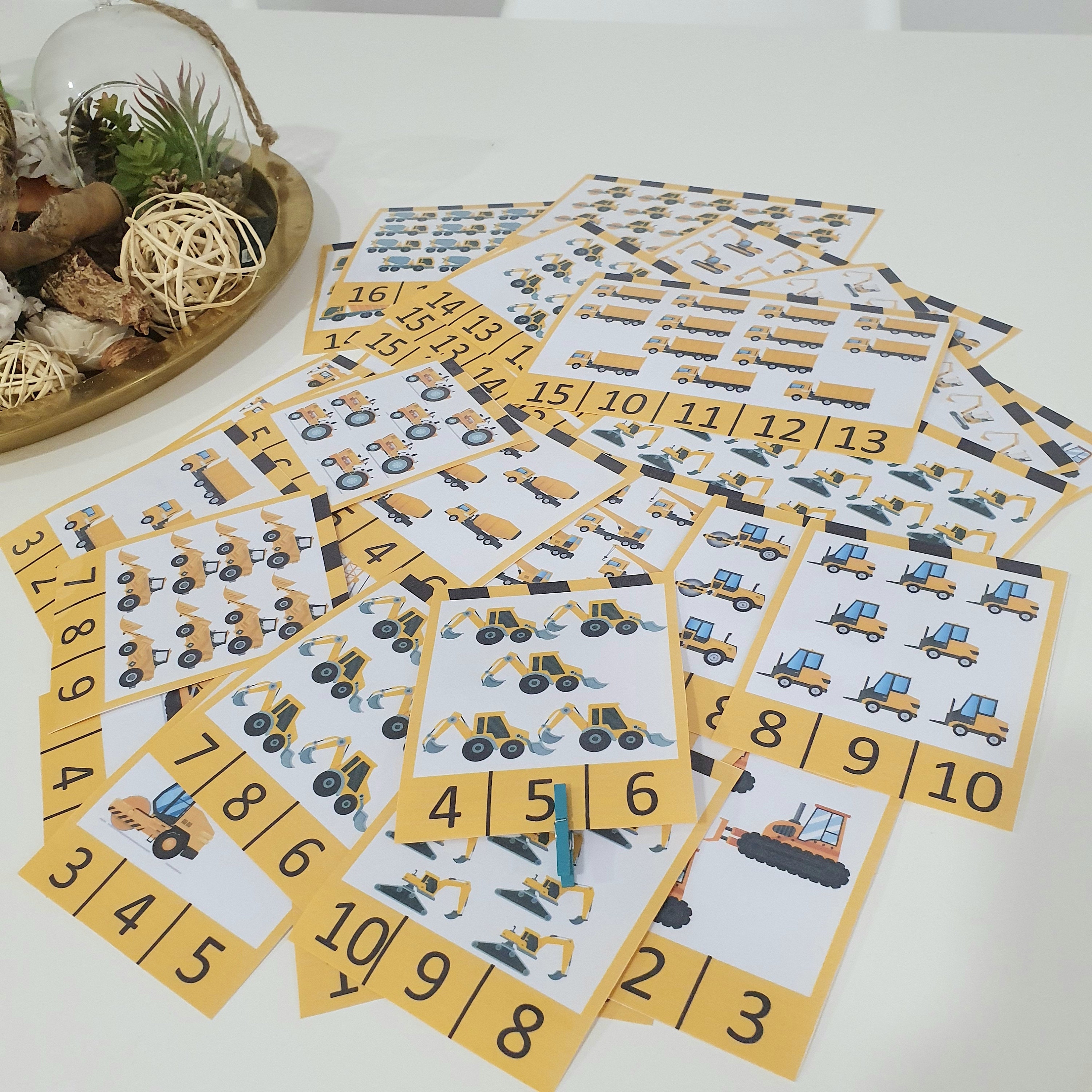 Construction Count Clip Cards Numbers 1-20 Count and Clip | Etsy