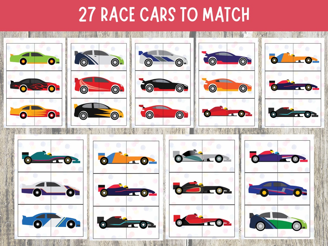 Race Cars Matching Game for Kids Learning Activity Cars - Etsy