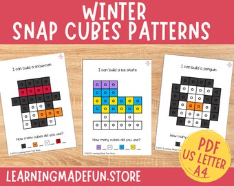 Winter Snap Cube Task Cards, Connecting Cubes Task Cards, Preschool ...