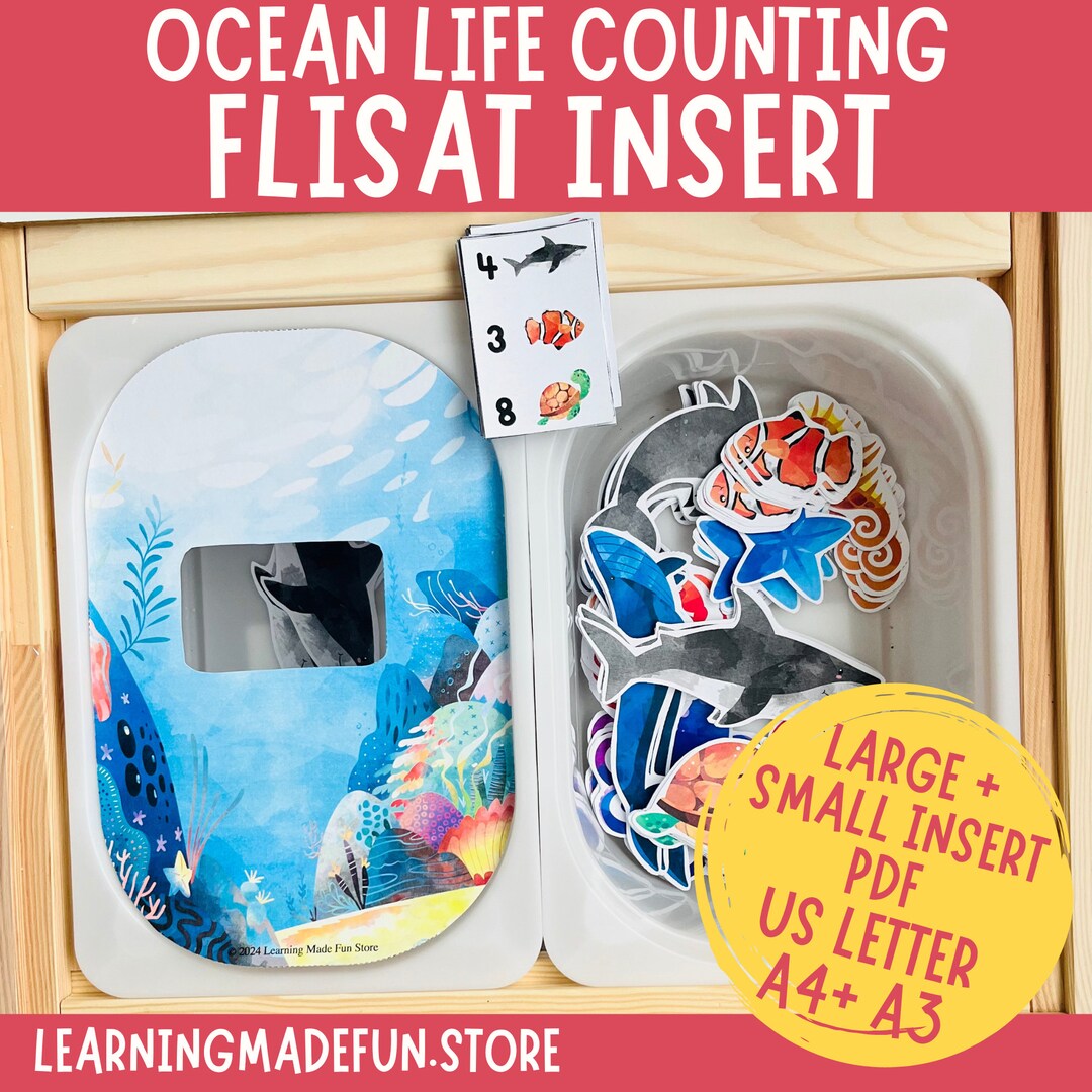 Ocean Life Counting, Printable Flisat Insert, Trofast Insert, Preschool ...