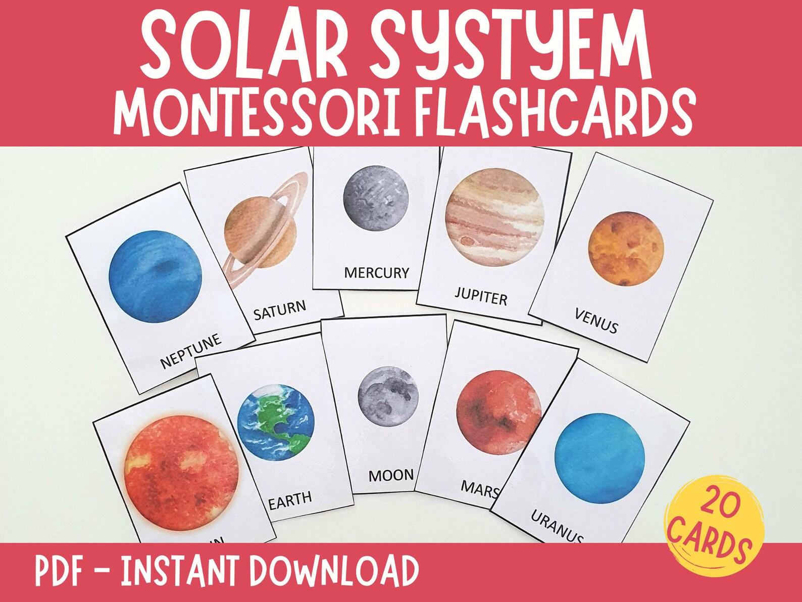 Solar System Montessori Cards Space Flash Cards Three Part - Etsy