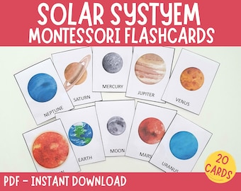 Solar System Montessori Three Part Cards, Learning Flashcards ...