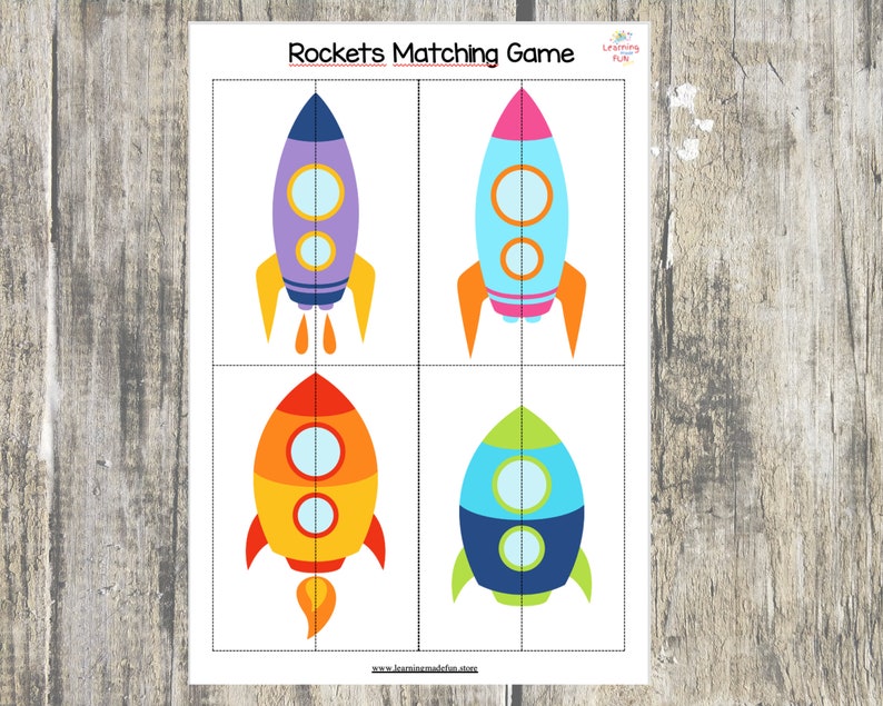 Space Rocket Matching Game: Preschool Learning Activity (digital ...
